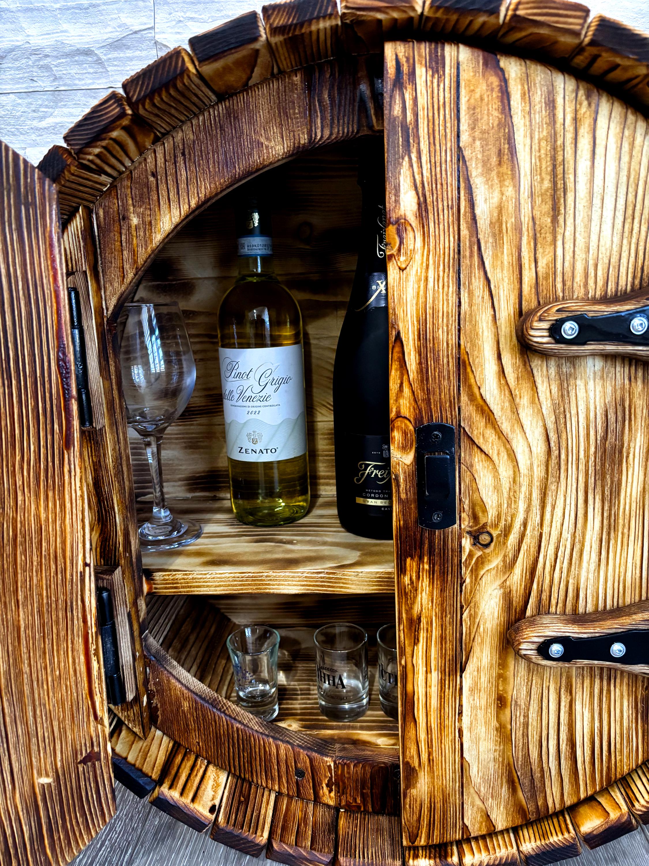 Hand-made Wine Whiskey Barrel Liquor Cabinet | Wall Display Bar Shelf ...