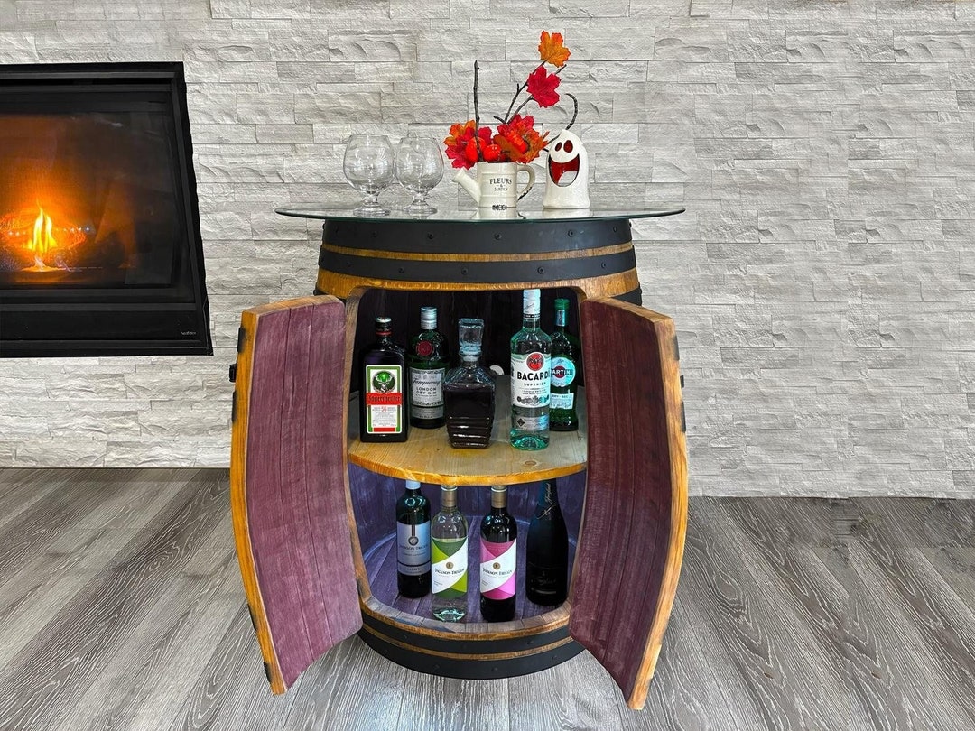 Whiskey Barrel Table Bar Rotating Glass Top | Handcrafted Authentic ...
