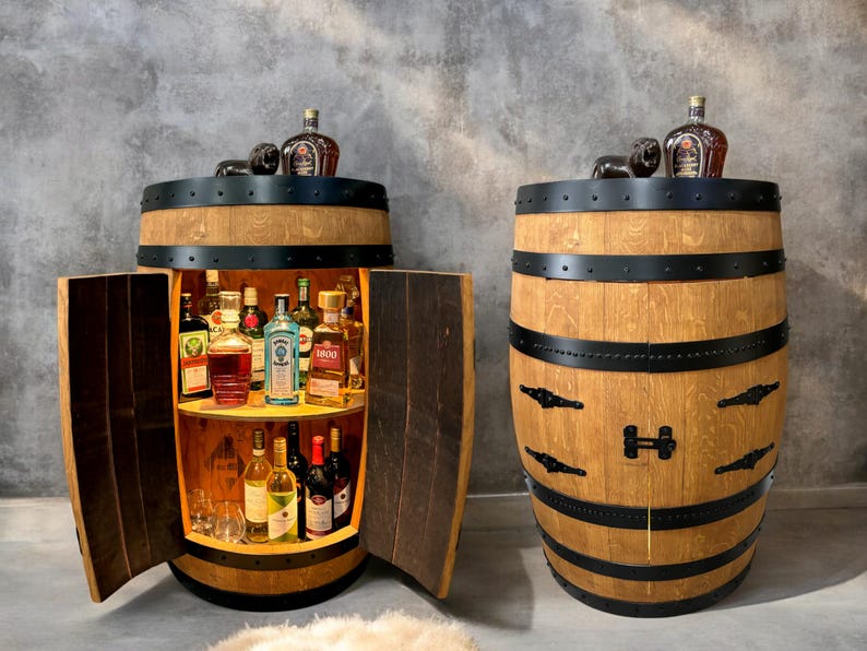 Hand-made Authentic Liquor Barrel Display Cabinet, Handcrafted From ...