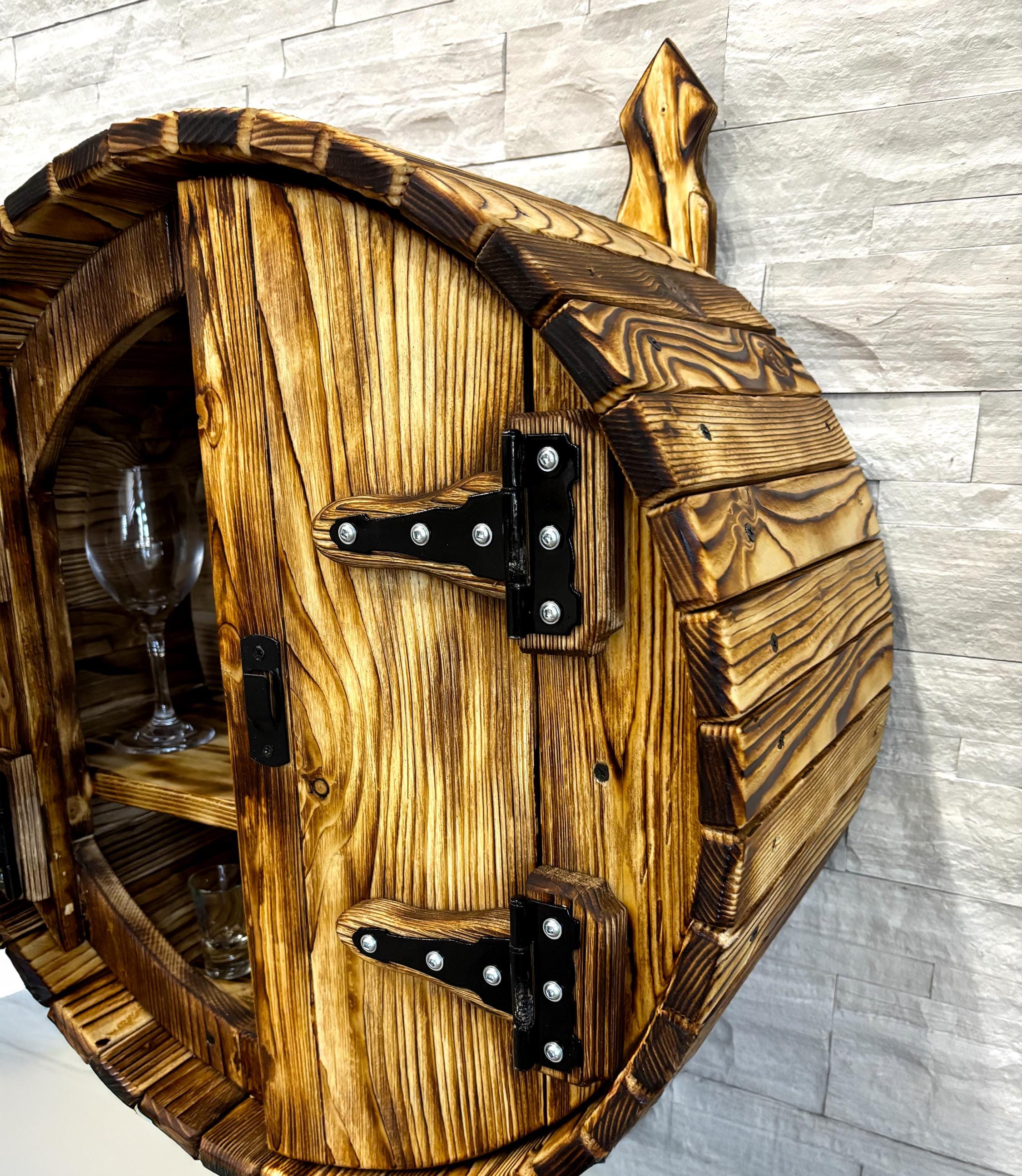 Hand-made Wine Whiskey Barrel Liquor Cabinet | Wall Display Bar Shelf ...