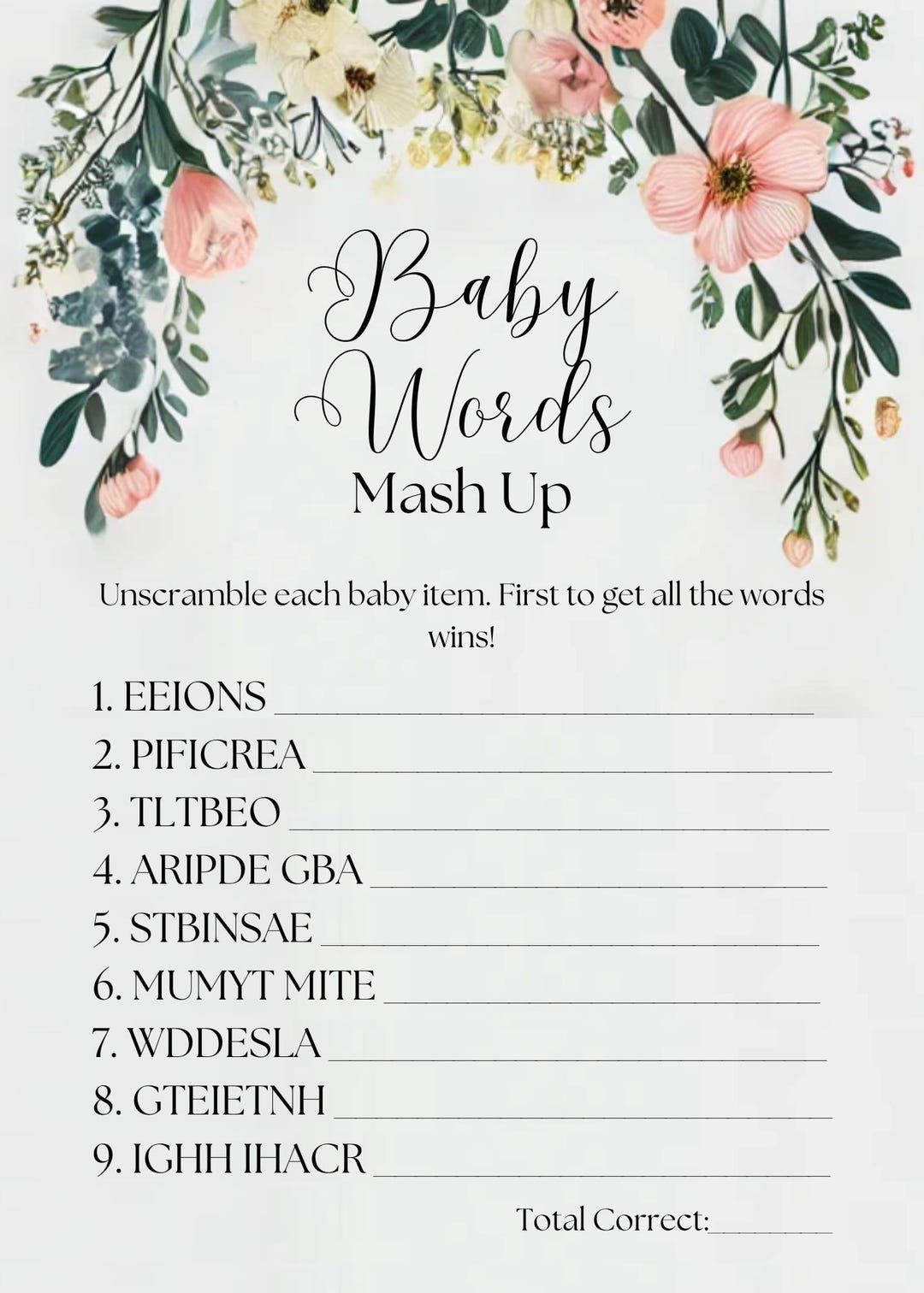 Baby Shower Baby Words Mash-up Game Template, Baby Game, Baby Shower ...