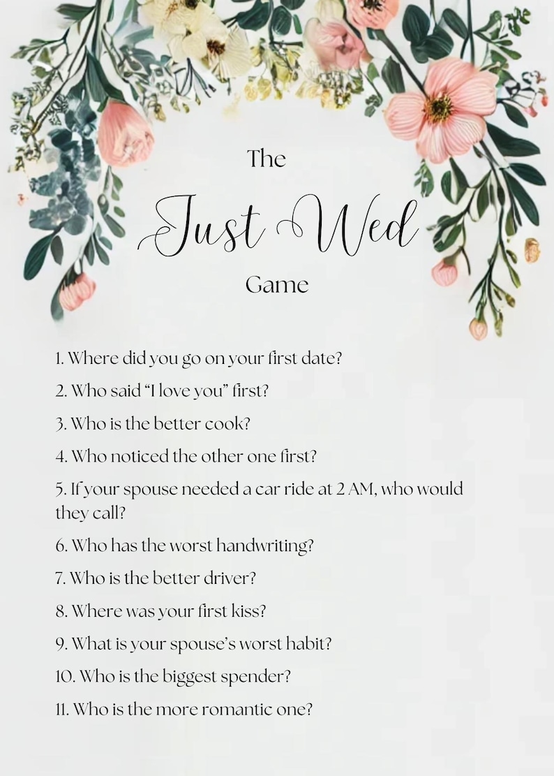 Bridal Shower Just Wed Game Template, Blooming Bride - Etsy
