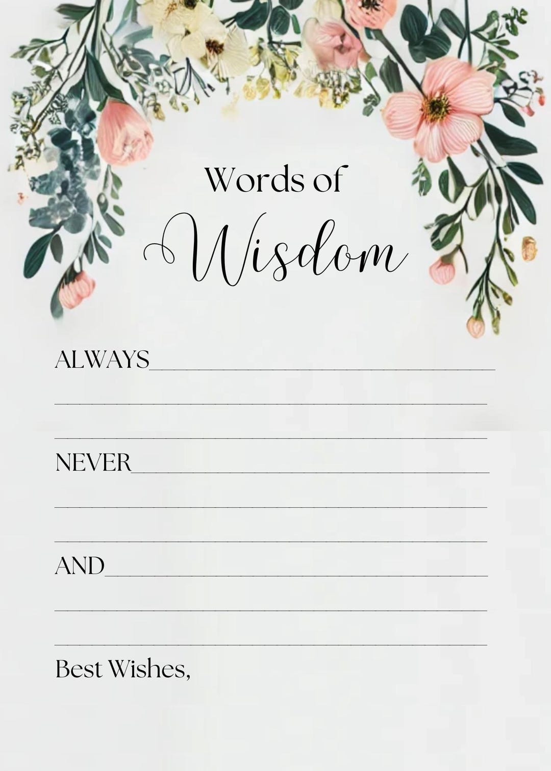 Bridal Shower Words of Wisdom Template, Bridal Game, Bridal Shower Game ...