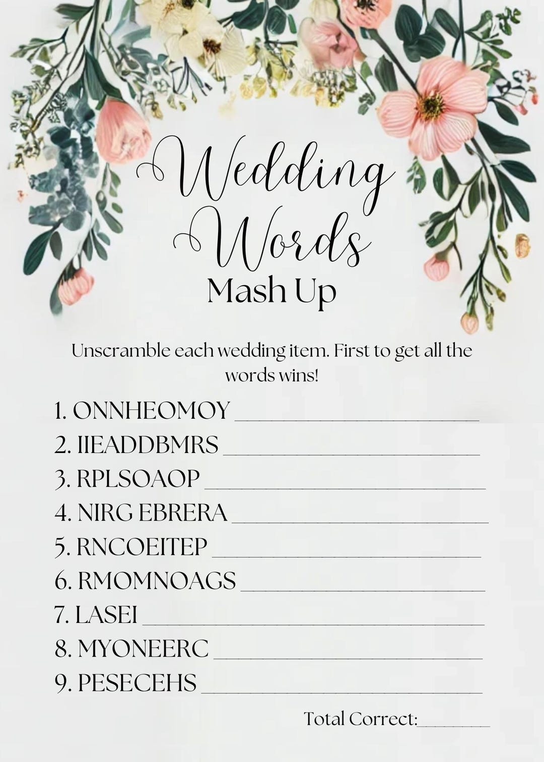 Bridal Shower Wedding Words Mash-up Game Template, Wedding Words Mash ...