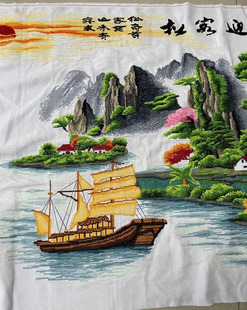 Chinese Cross Stitch Finished Completed Wall Art Welcoming Pine 迎客松 ...