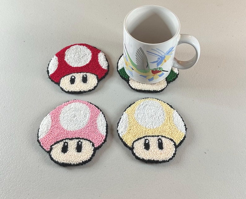 Green Toad Punch Needle Coaster, Mario Mushroom Coaster, Punch Needle ...