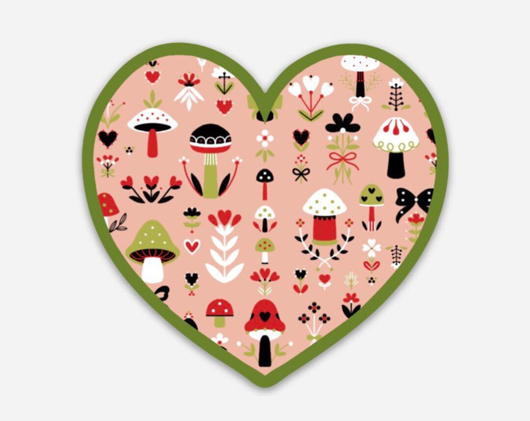 I Heart Mushrooms STICKERS! Cutest Folk Art Flowers 3” Dishwasher ...