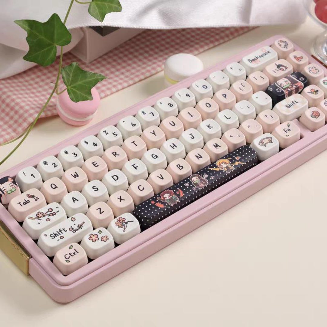 Nezuko Sakura Spring Keycap Set | 95 Keys | PBT Molded for Cherry MX ...