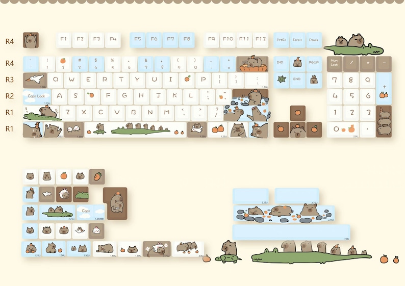 Capybara 138 Keycaps Set | MDA Profile | PBT Molded for MX Style ...