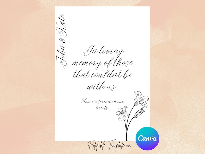 Flower Lily in Loving Memory Sign, Remembrance Sign, Memorial Wedding ...