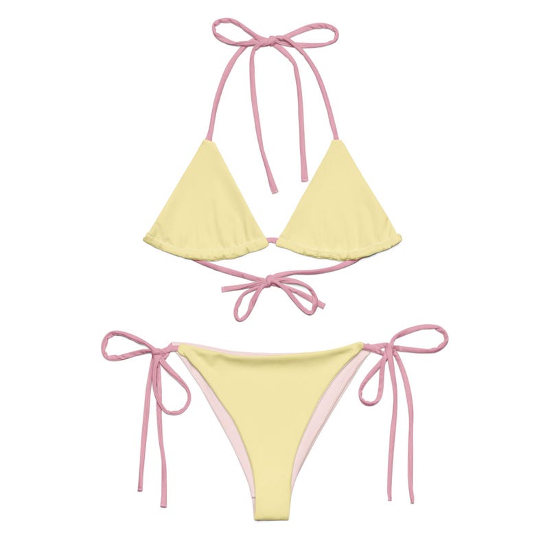 Yellow String Bikini Set With Pink Spaghetti Straps - Etsy