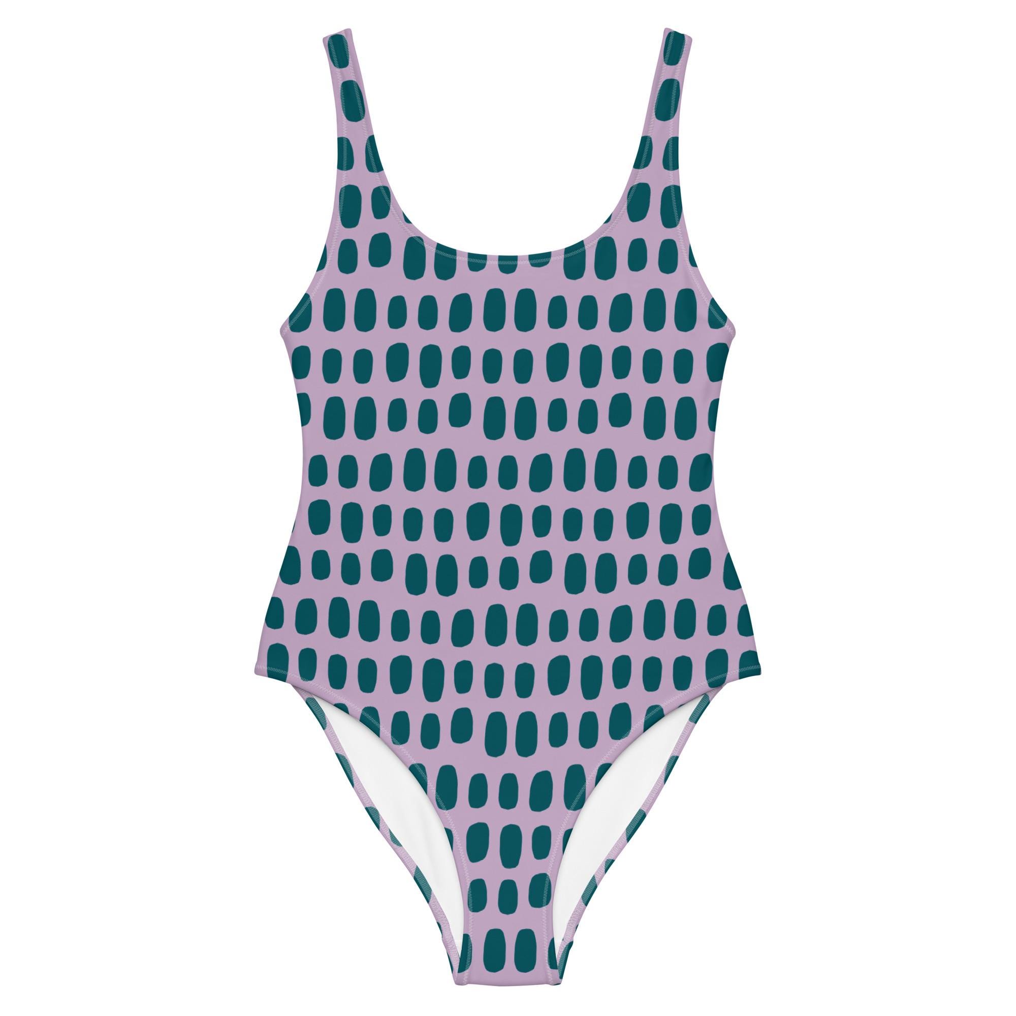 Violet One-piece Swimsuit With Teal Dots - Etsy