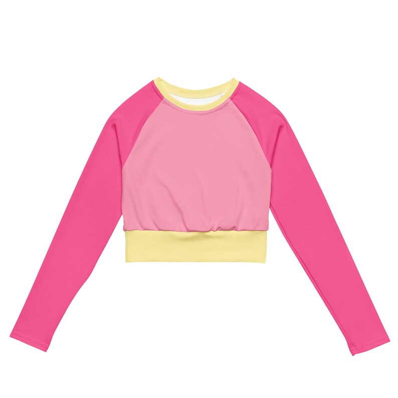 Fuchsia Pink Colorblock Long Sleeve Crop Top | Versatile Long Sleeve ...