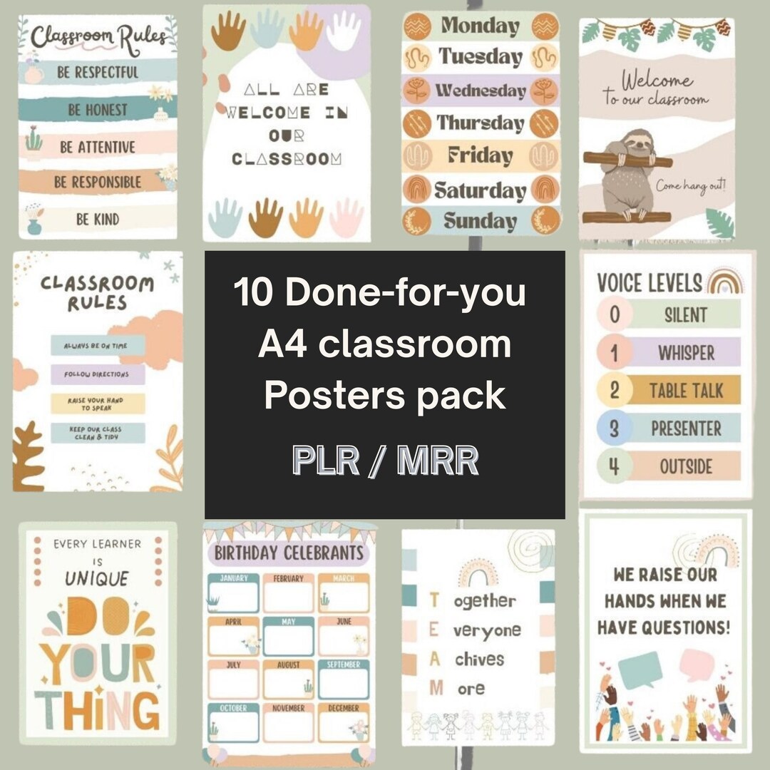 Classroom Posters Set – 10 Fun Educational Prints for Teachers, School ...