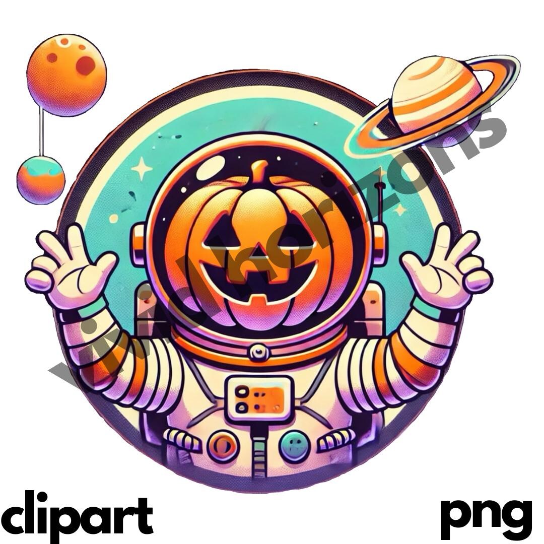 Cute Halloween Astronaut Clipart Spooky Halloween ART Pumpkin Sticker ...