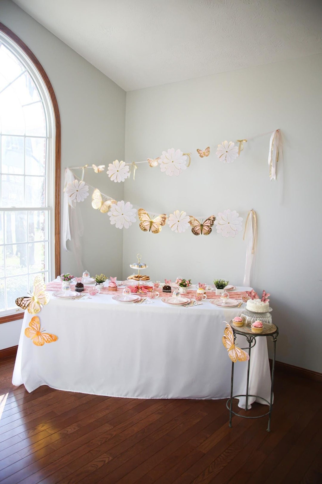 Butterfly Tea Party Decorations Kit: Floral Banner, Plates, and Cups - Etsy