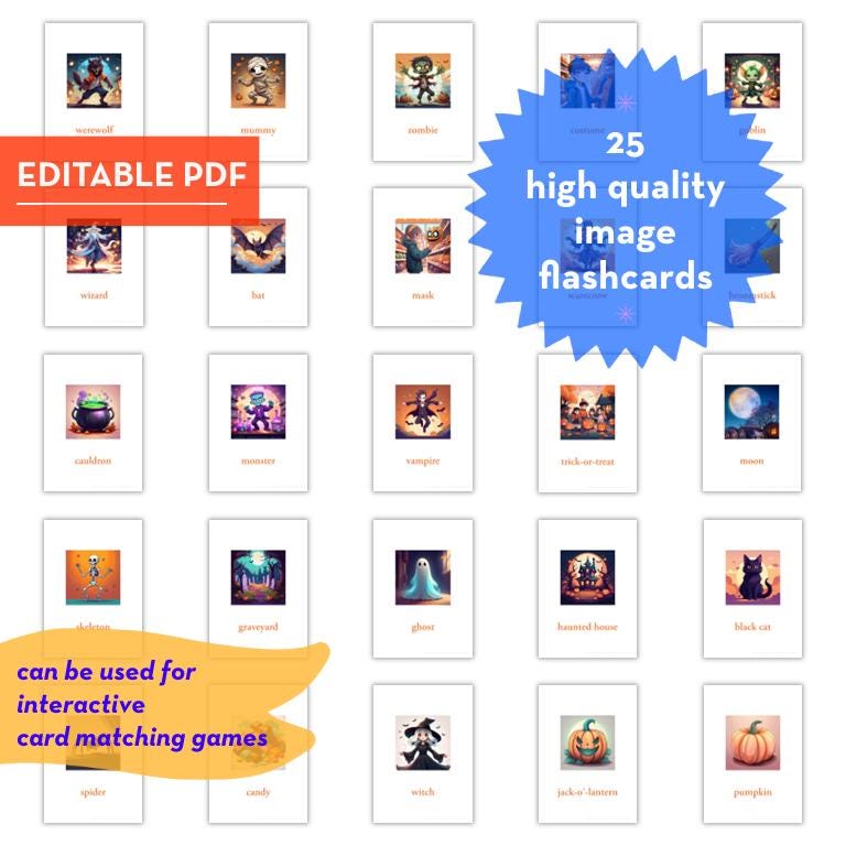 75 Printable Halloween Flashcards for Kids Phonetic Spelling and ...