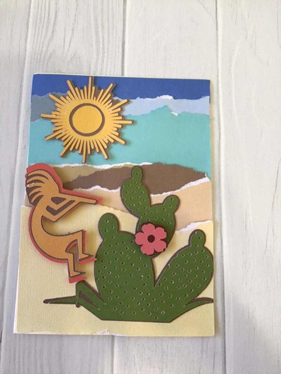 Piecedpaperlove Southwestern Hand Made Torn Papers Kokopelli Cactus 5 X ...
