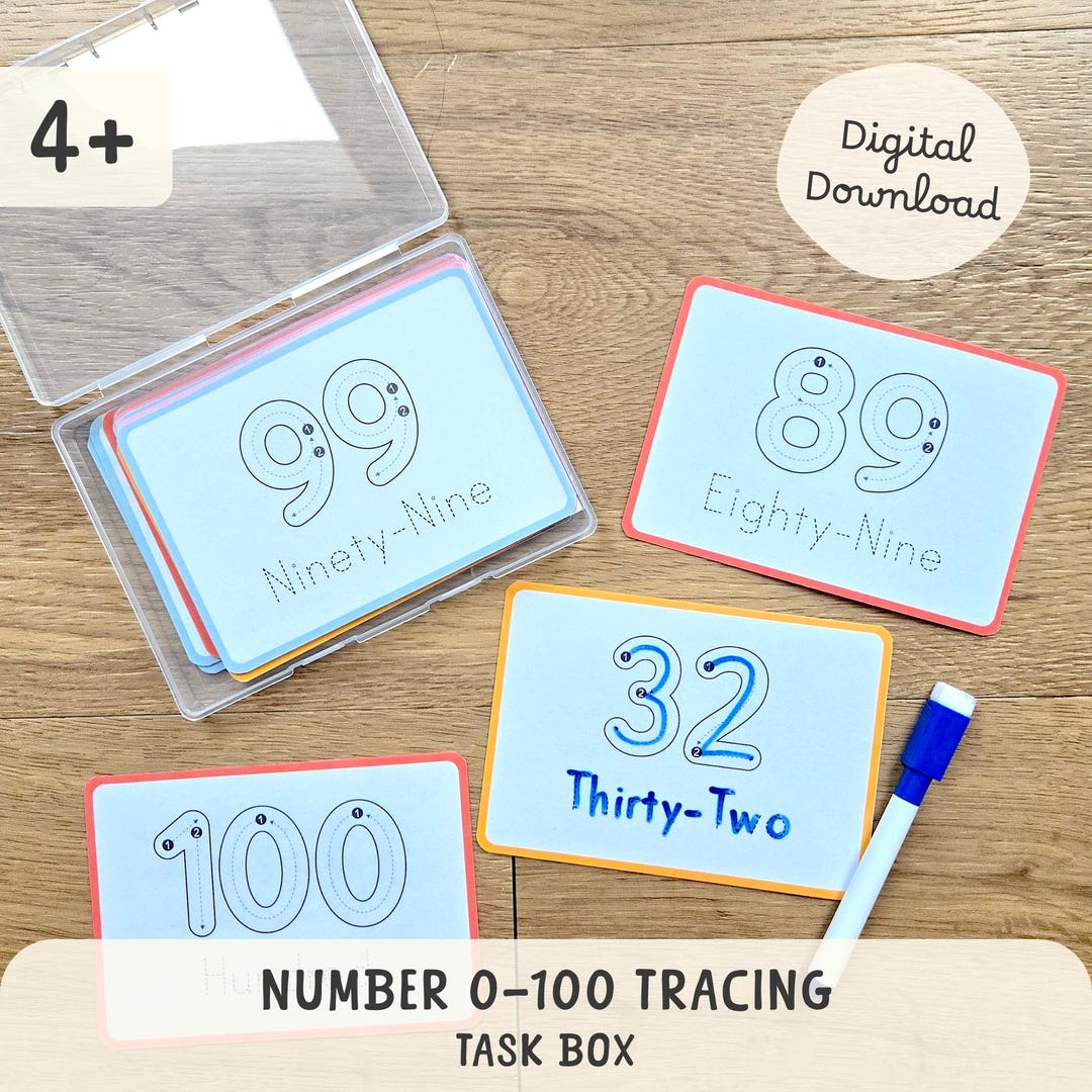 Printable Number 0 to 100 Task Box, Kindergarten Math Busy Box PDF ...