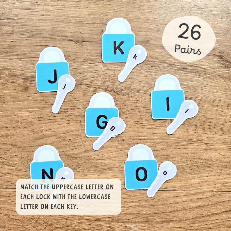 Printable Alphabet Lock & Key Matching Task Box, Learn Uppercase ...
