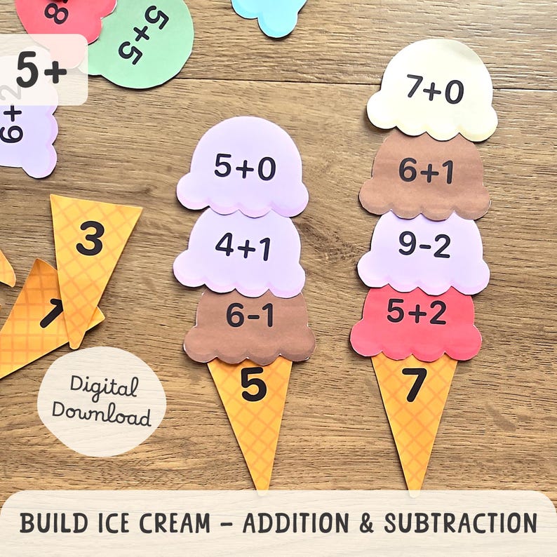 Printable Build Ice Cream Addition and Subtraction Task Box ...