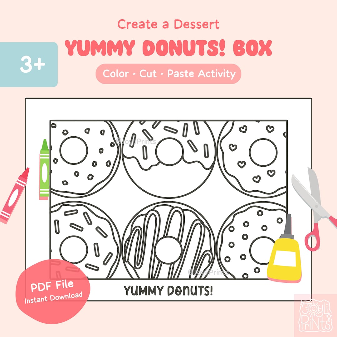 Donut Coloring Pages & Cut and Paste Craft: Fine Motor Skills Activity ...