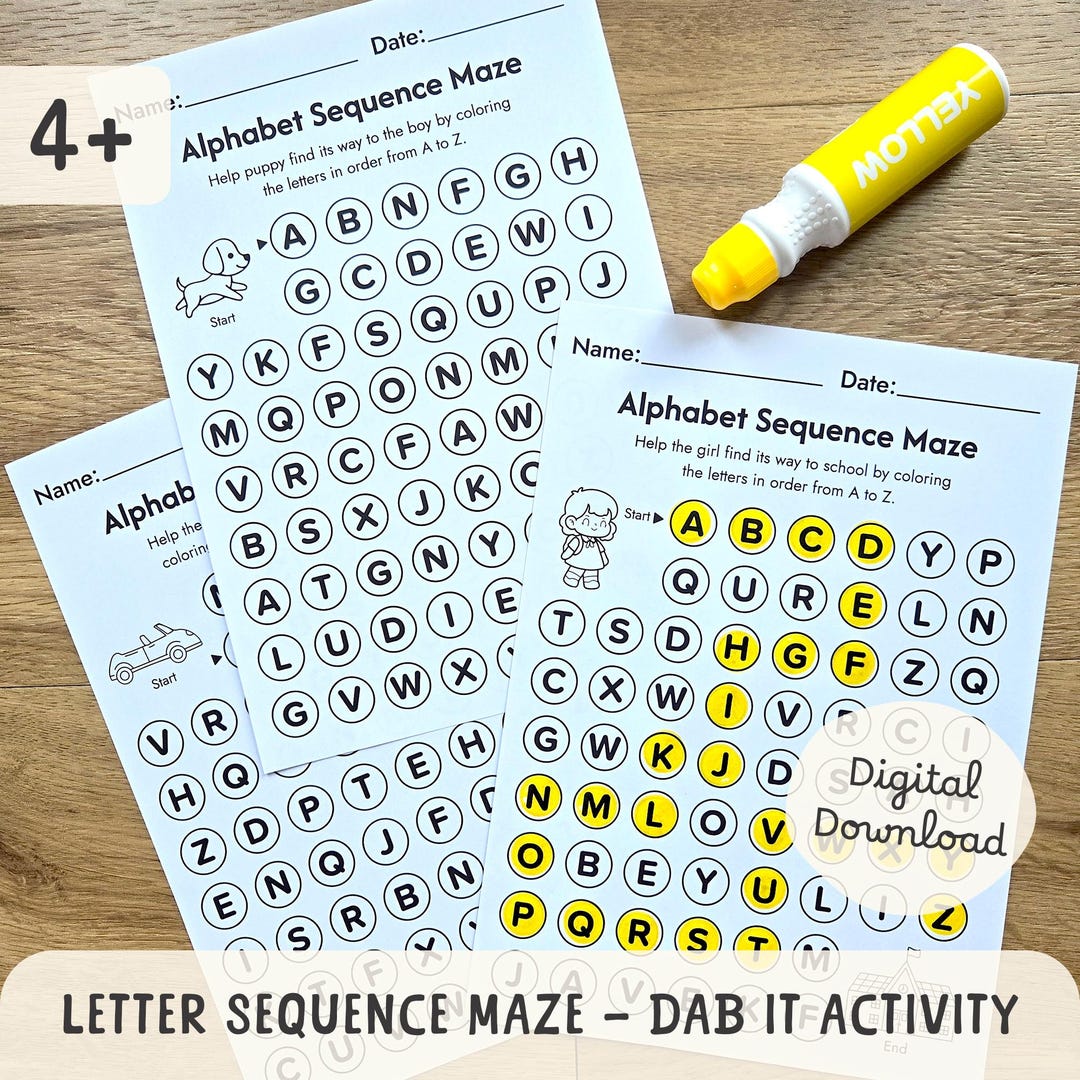 Printable Alphabet Sequence Maze Dab It Activity, Preschool Letter ...