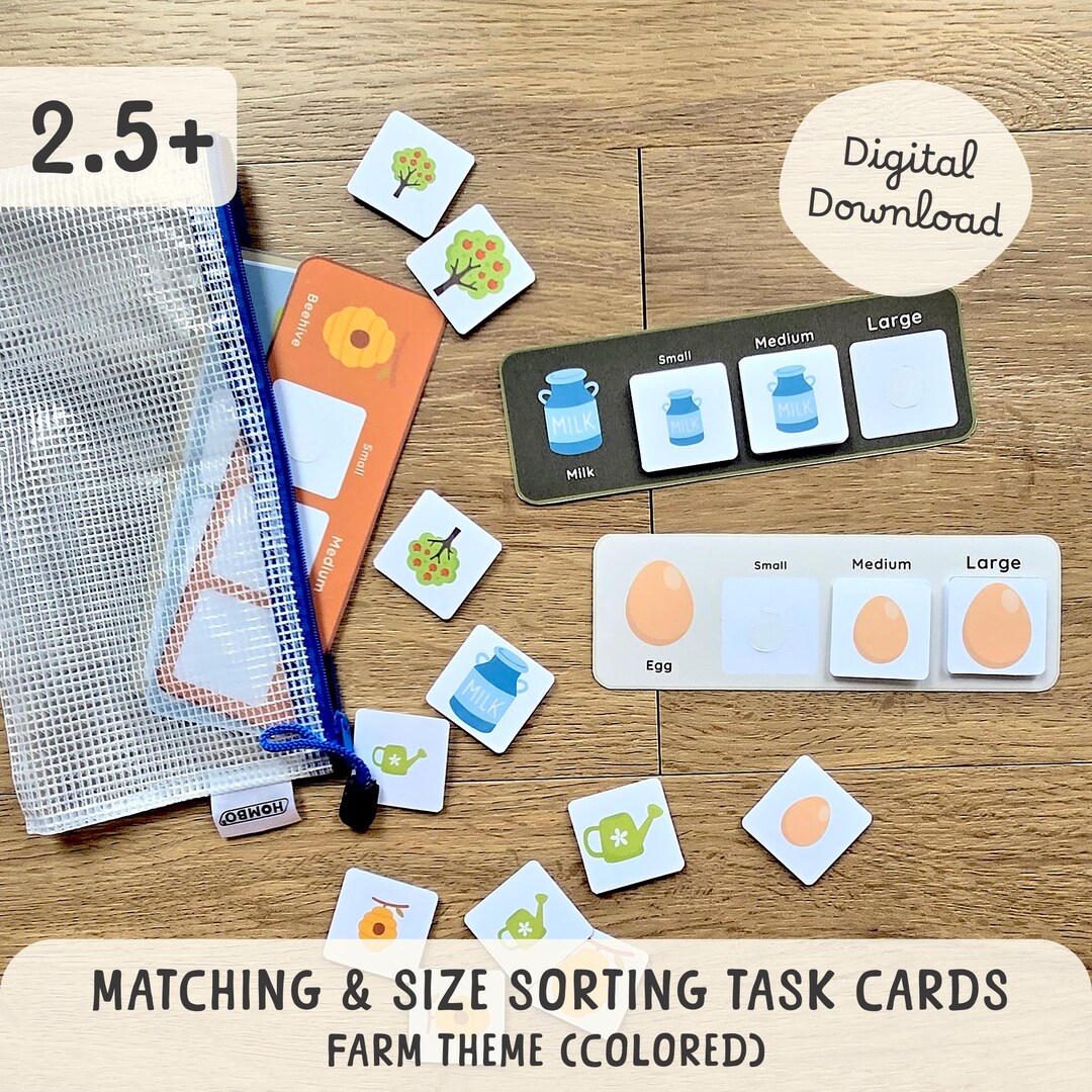Printable Farm Theme Matching & Size Sorting Task Cards, Preschool ...