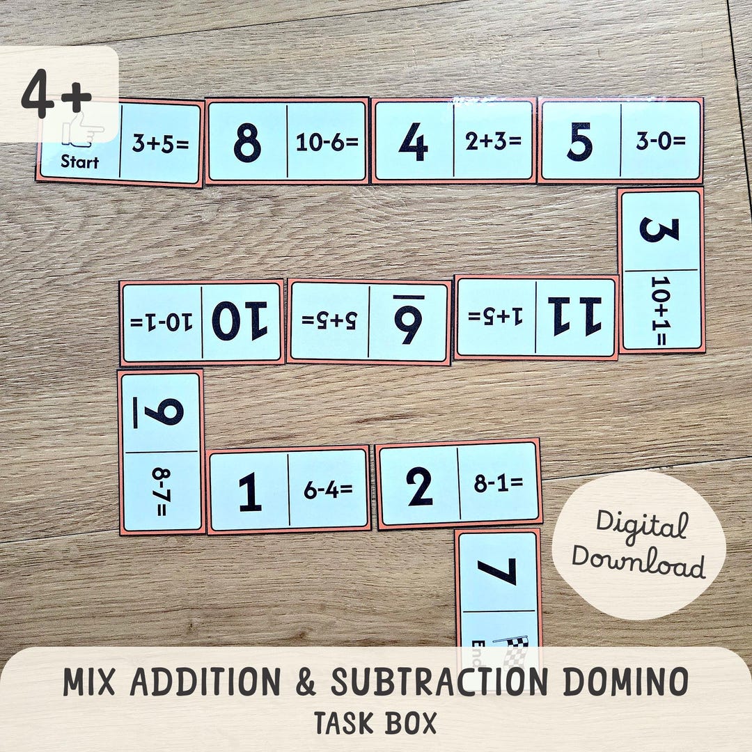 Addition & Subtraction Domino Task Box: Kindergarten Math (digital ...
