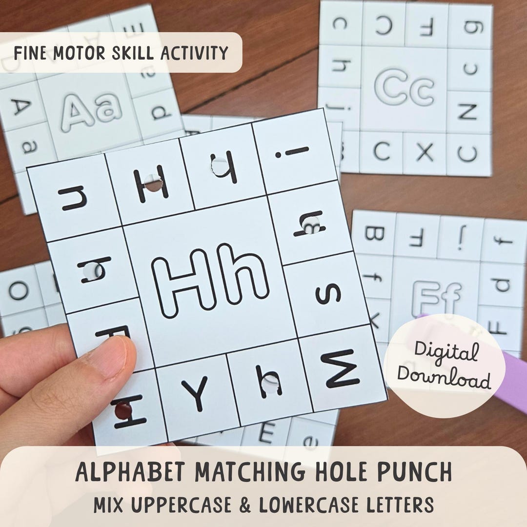 Printable Mix Uppercase & Lowercase Alphabet Hole Punch Cards for Kids ...