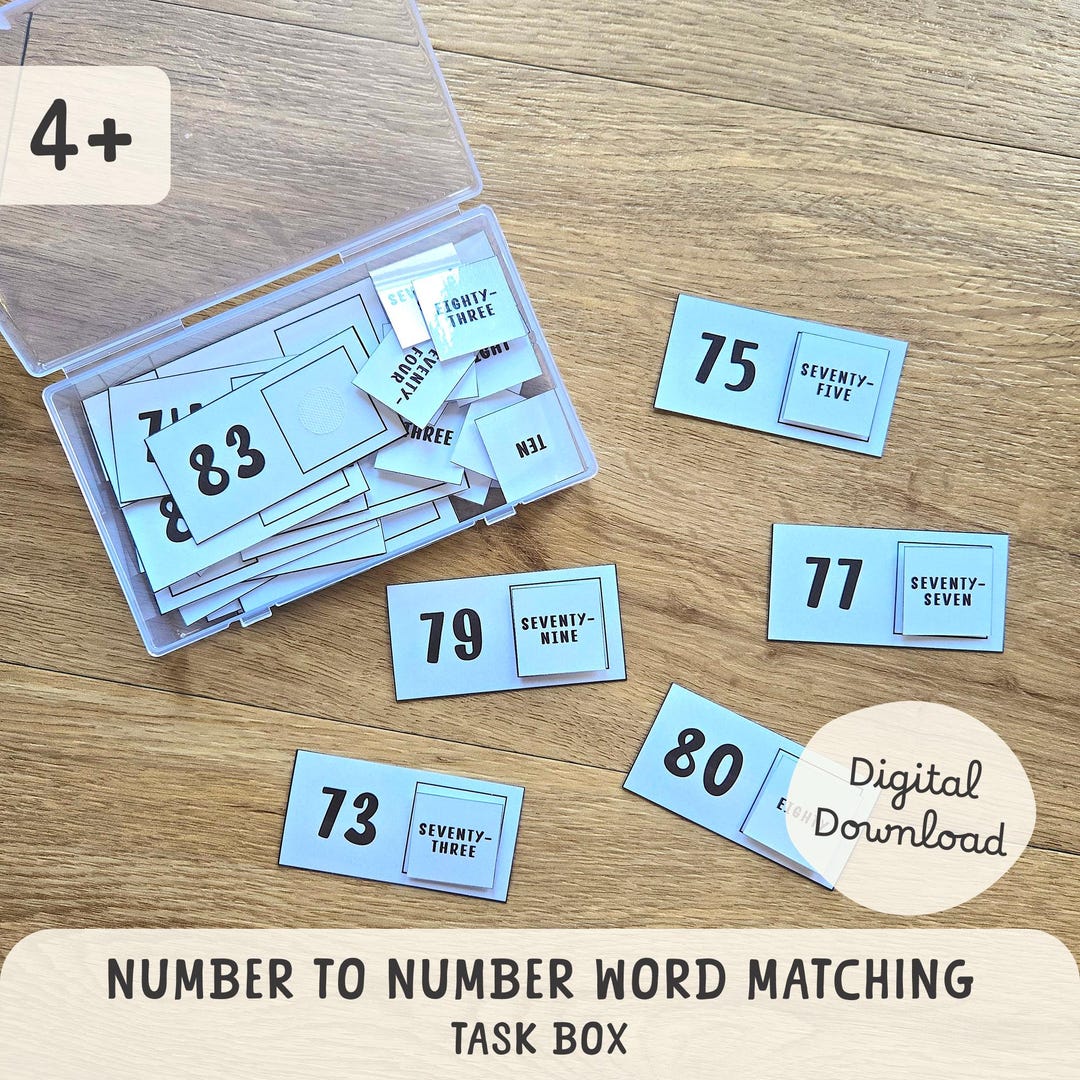 Printable Number to Number Word Matching Task Box, Kindergarten Math ...