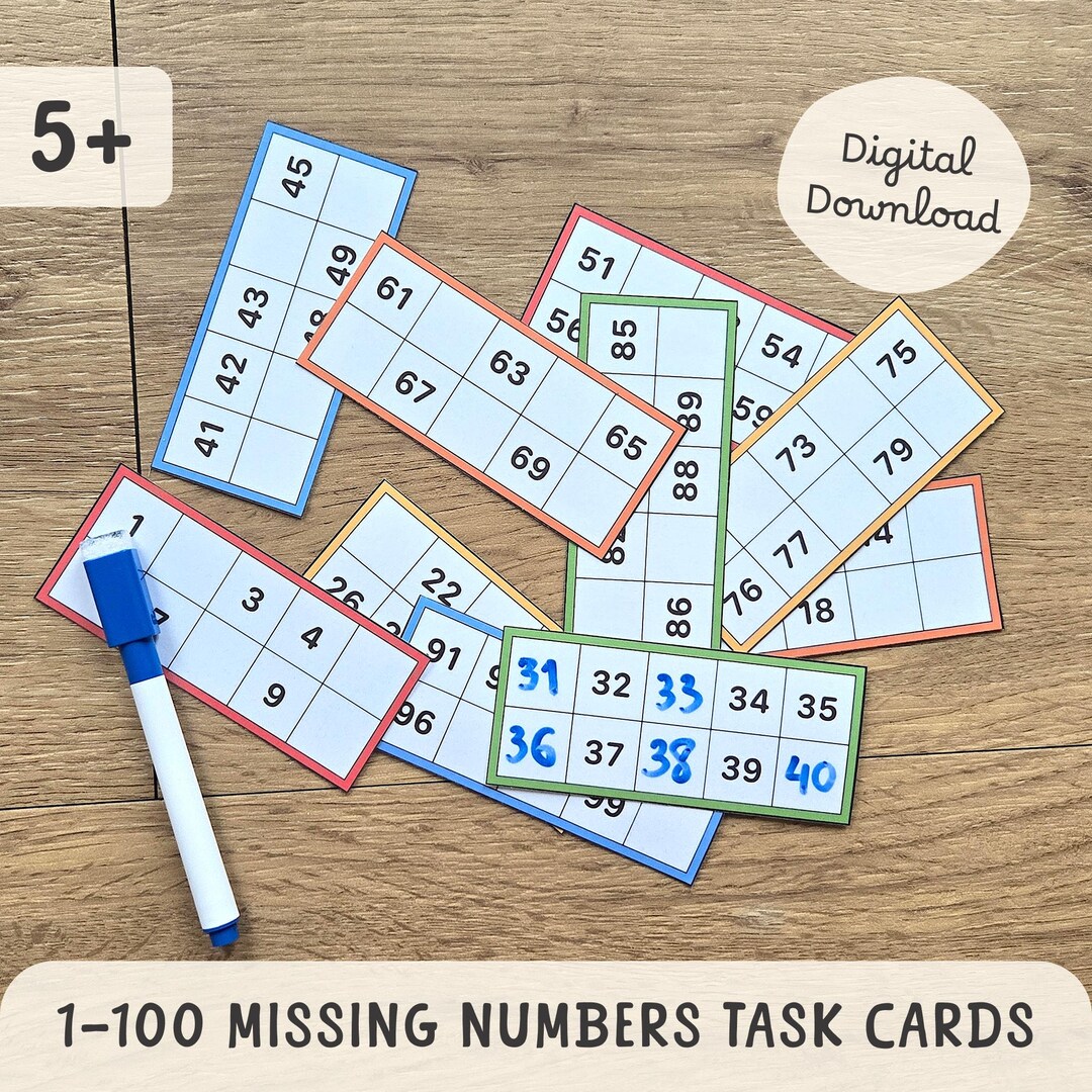Printable 1 to 100 Missing Numbers Task Cards, Math Busy Box for ...