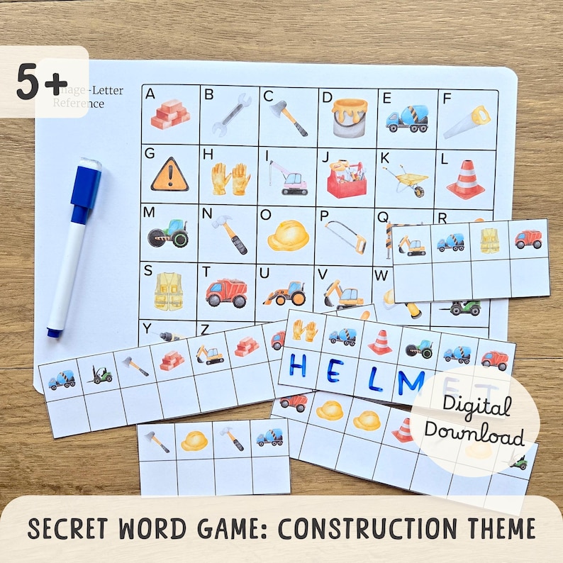 Construction Theme Secret Word Game: Kids Riddle, Cryptogram Puzzle ...