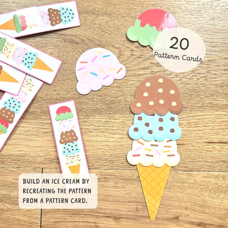 Kids Build an Ice Cream Pattern Matching Game, Sweet Dessert Preschool ...