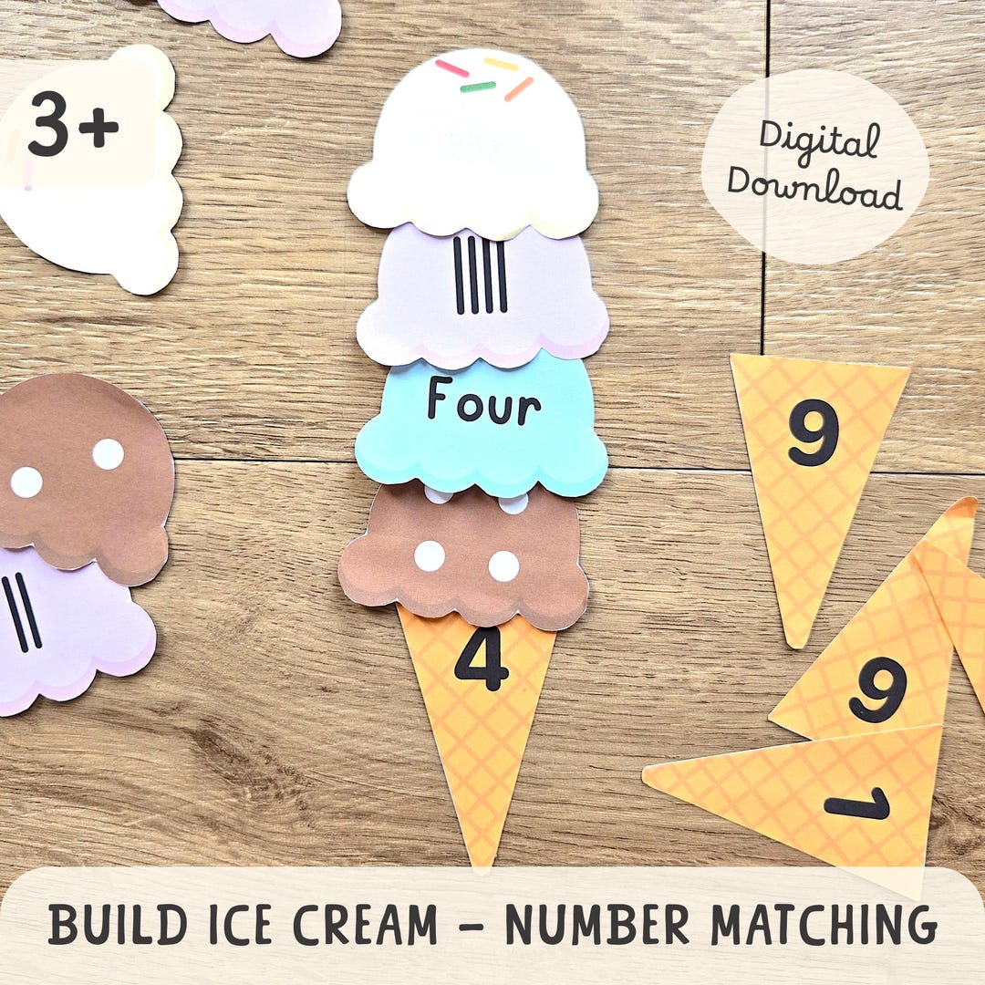 Printable Build Ice Cream Number 1 to 10 Matching Task Box, Preschool ...