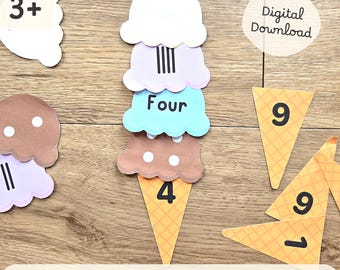 Printable Build Ice Cream Number 1 to 10 Matching Task Box, Preschool ...