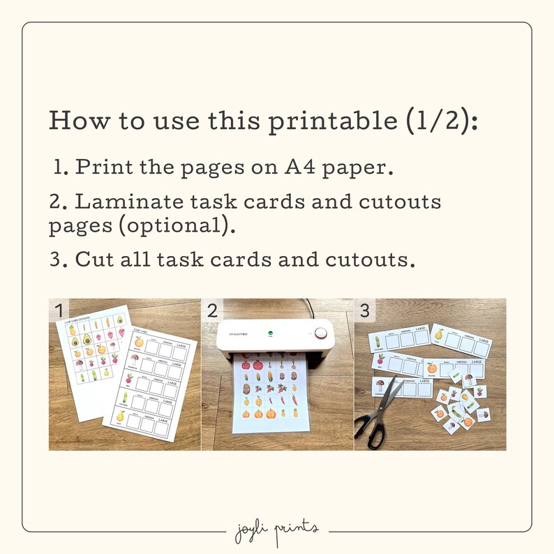 Printable Fruit and Vegetable Theme Matching & Size Sorting Busy Bag ...