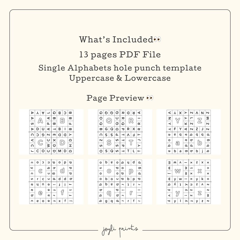 Printable Single Uppercase & Lowercase Alphabets Hole Punch Cards for ...
