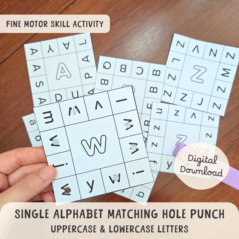Printable Single Uppercase & Lowercase Alphabets Hole Punch Cards for ...