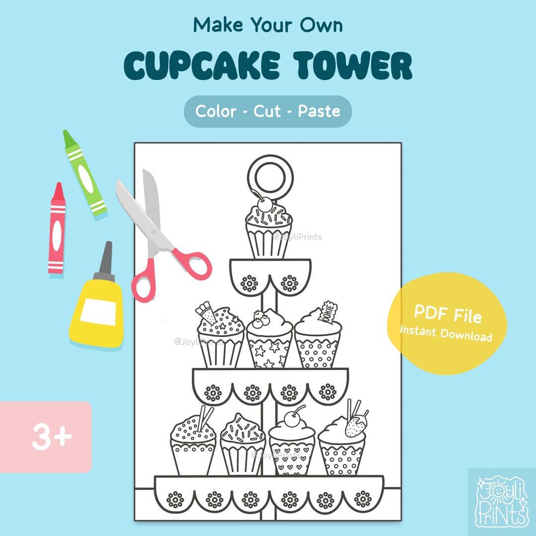 Printable Cupcake Coloring, Cut and Paste Craft Kit | Preschool ...