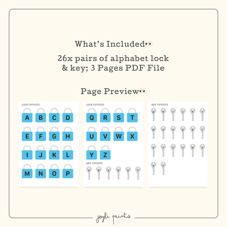 Printable Alphabet Lock & Key Matching Task Box, Learn Uppercase ...