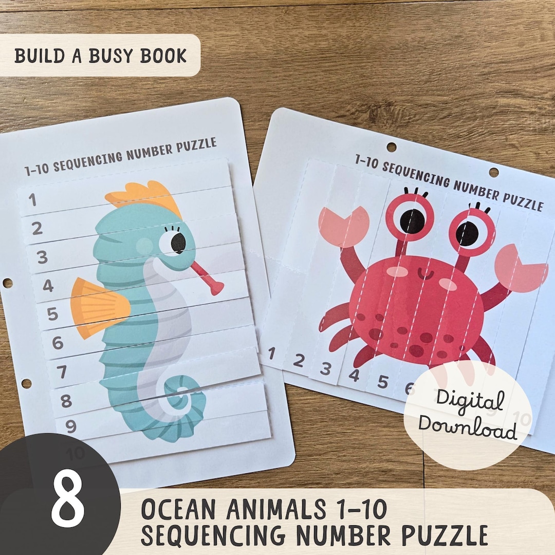 Ocean Animal Number Puzzle: Printable Toddler Learning Activity (PDF ...