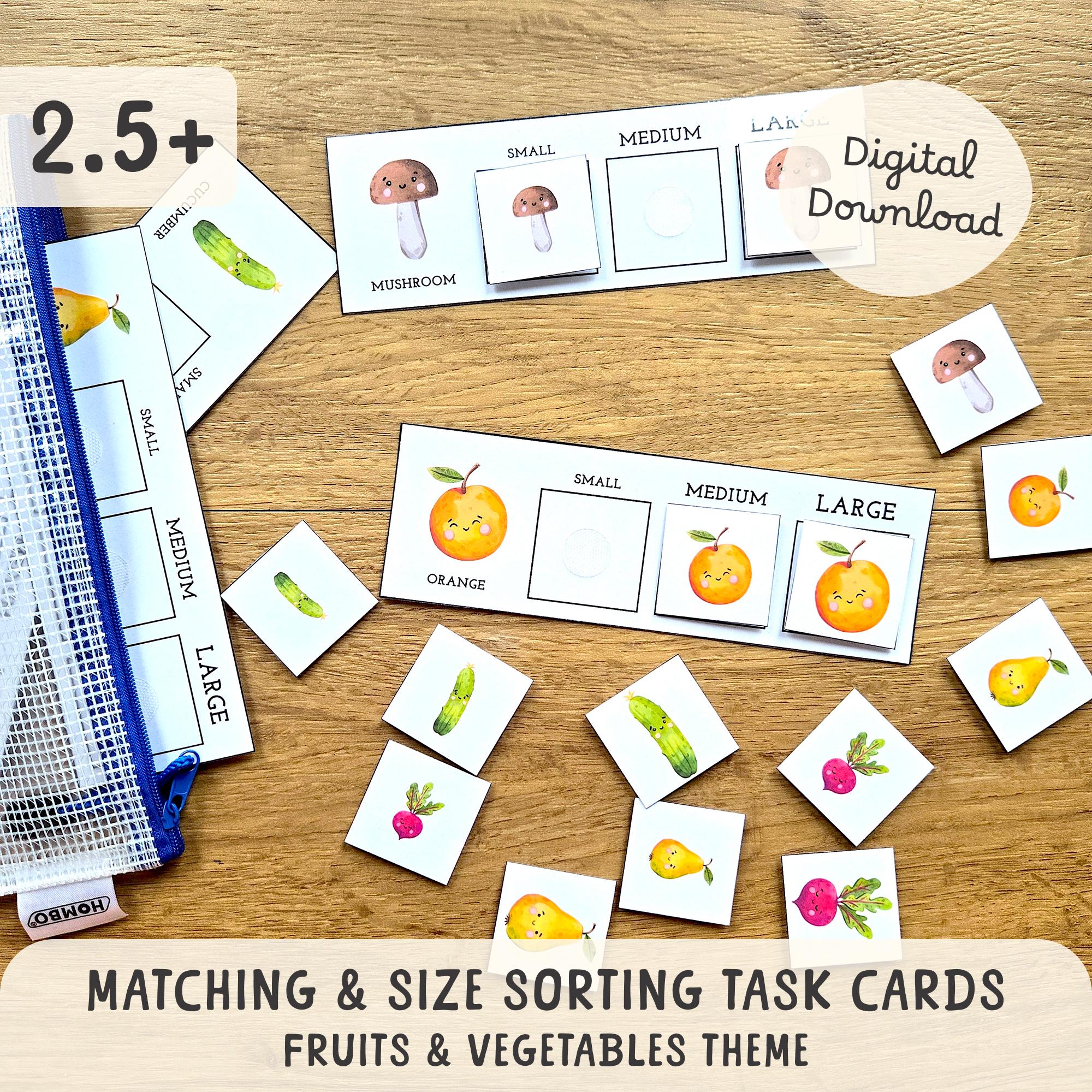 Preschool Fruits Vegetables Matching & Size Sorting Game, Prek ...