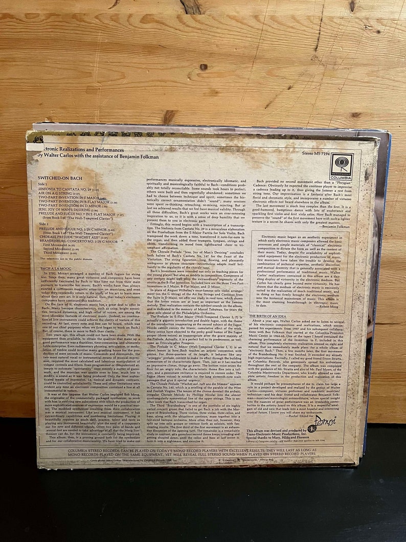 Walter Carlos Switched-on Bach LP 1968 Columbia Masterworks 7194 EX NM ...