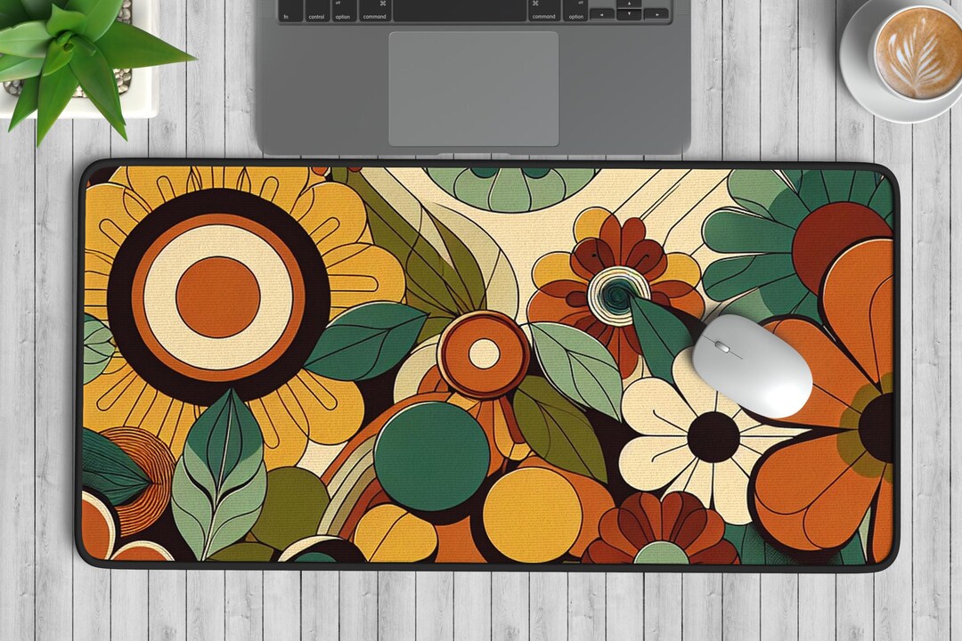 Retro 70s Floral Desk Mat Funky Mid Century Modern XXL Mouse Pad Trippy ...