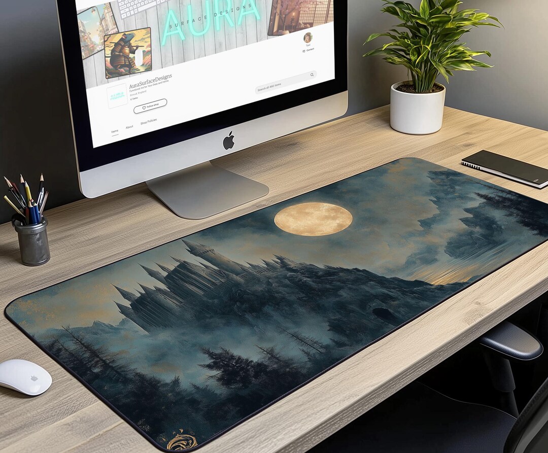 Mystical Castle Full Moon Desk Mat: XL Dark Academia Desk Pad - Etsy