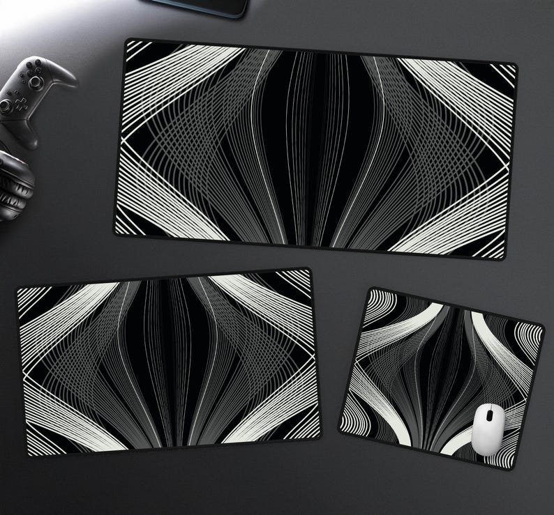 Black Abstract Lines Desk Mat: Large Minimalist Geometric Mousepad ...