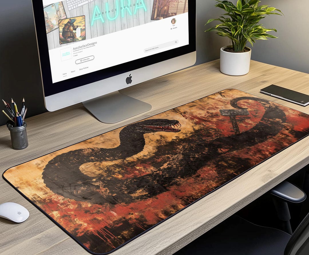 Viking Serpent Art Desk Mat | Loki Snake Myth Desk Pad | Home Office XL ...
