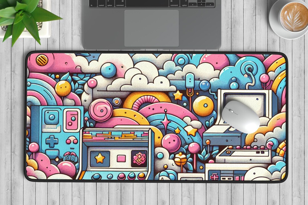 Retro Doodle Art Retro Gaming Desk Mat Retro Mouse Mat XL Mouse Matt ...
