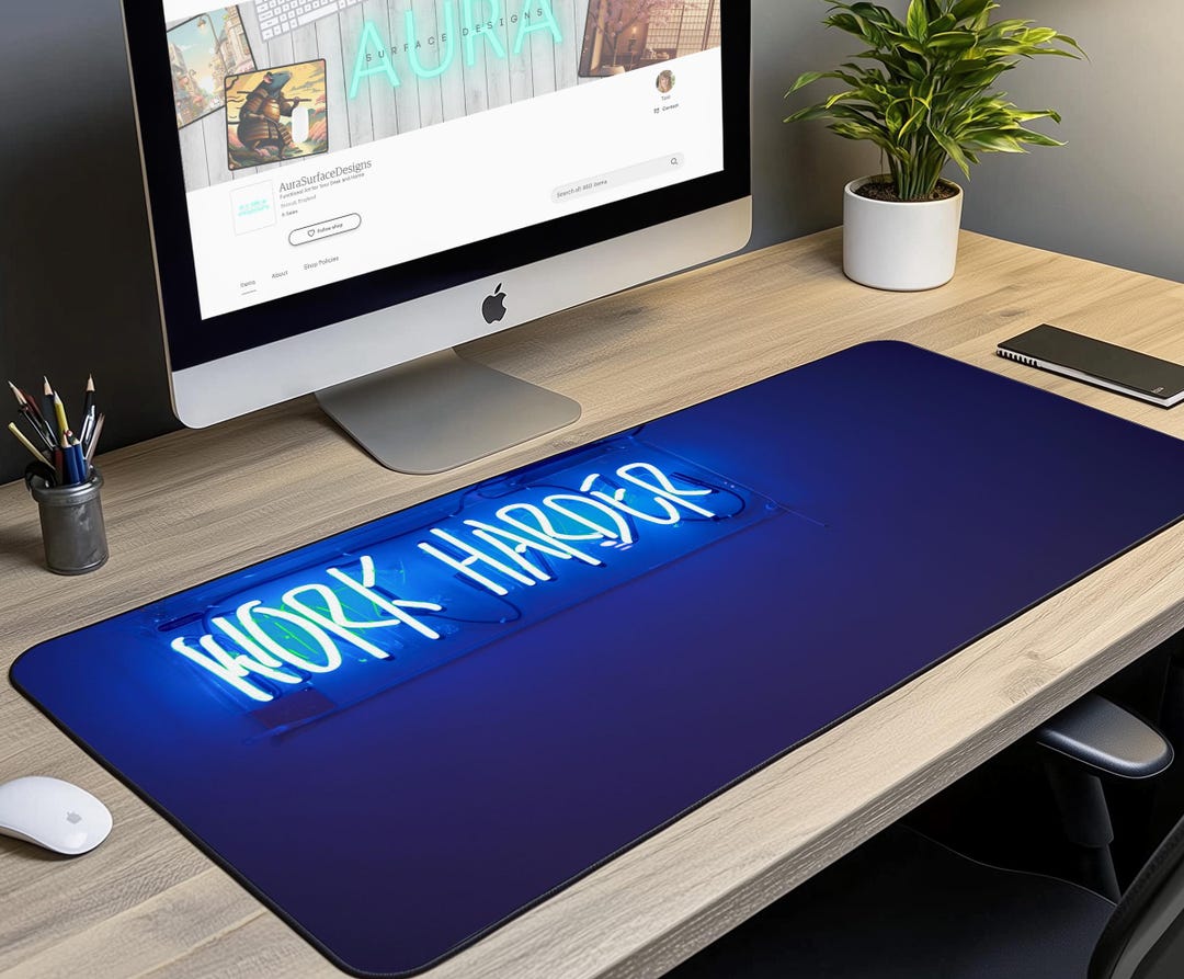 Motivational Neon Desk Mat | XL Mouse Pad for Home Office | Work Harder ...